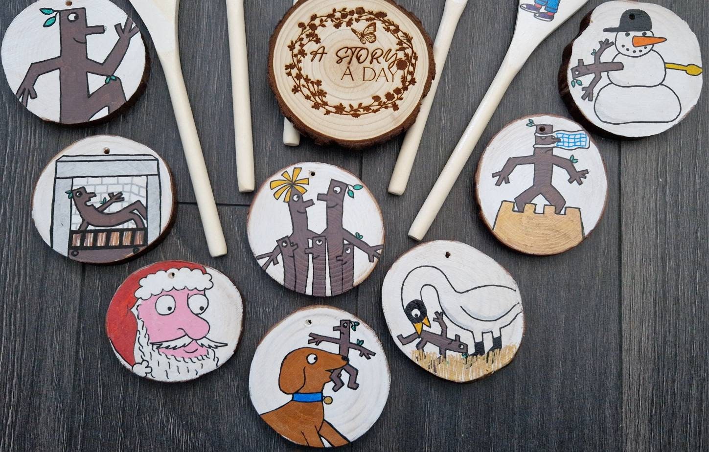 Stickman Inspired Story Log and Spoon Set. Story Bag. Story Basket. - Etsy