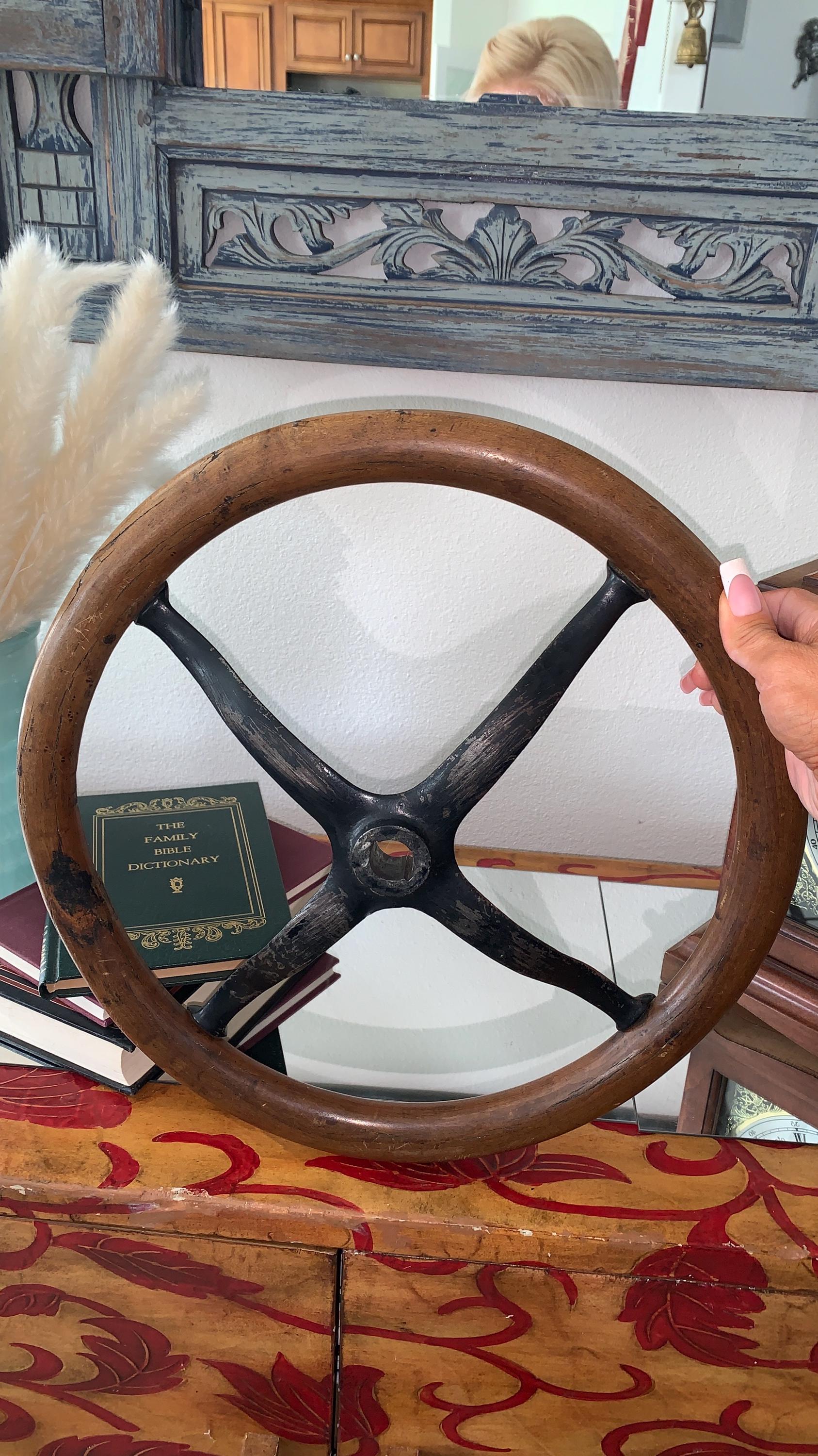 Antique Vintage Wood and Castiron Automotive Steering Wheel 1930s Retro ...