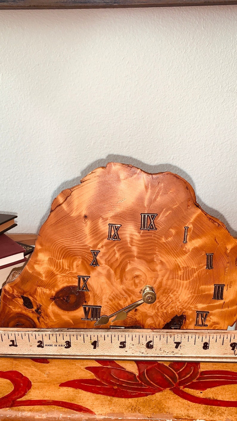 Vintage Quartz Cypress Wood Slab Mantel Clock Home Decor Mid-century ...