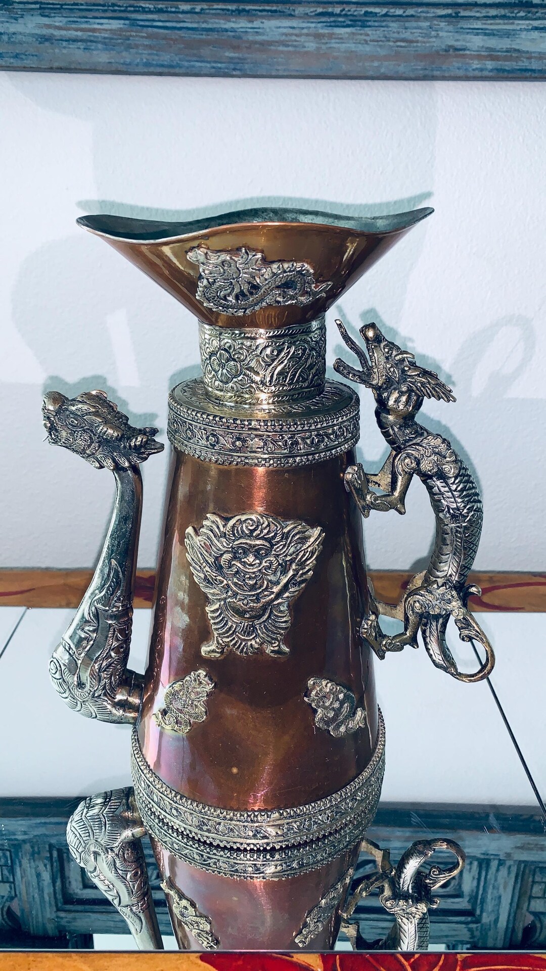 Antique Copper and Silver Tibetan Dragon Pitcher/teapot - Etsy