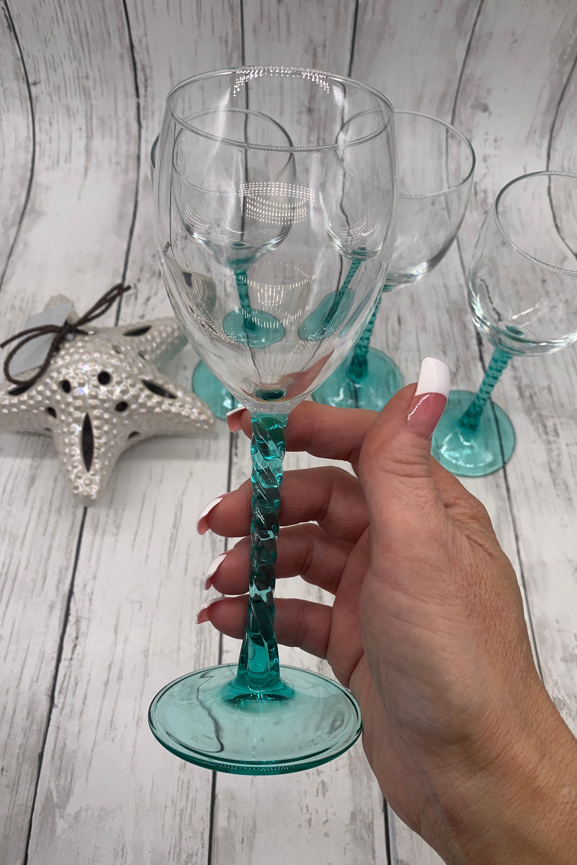 Cristal Darques Durand Aqua Twist Stem Wine Glasses - Etsy