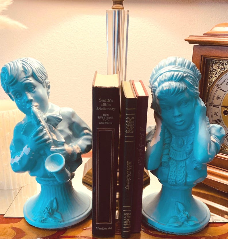 Vintage Weathered Kendrick Universal Boy & Girl Statue Bust- Bookends ...