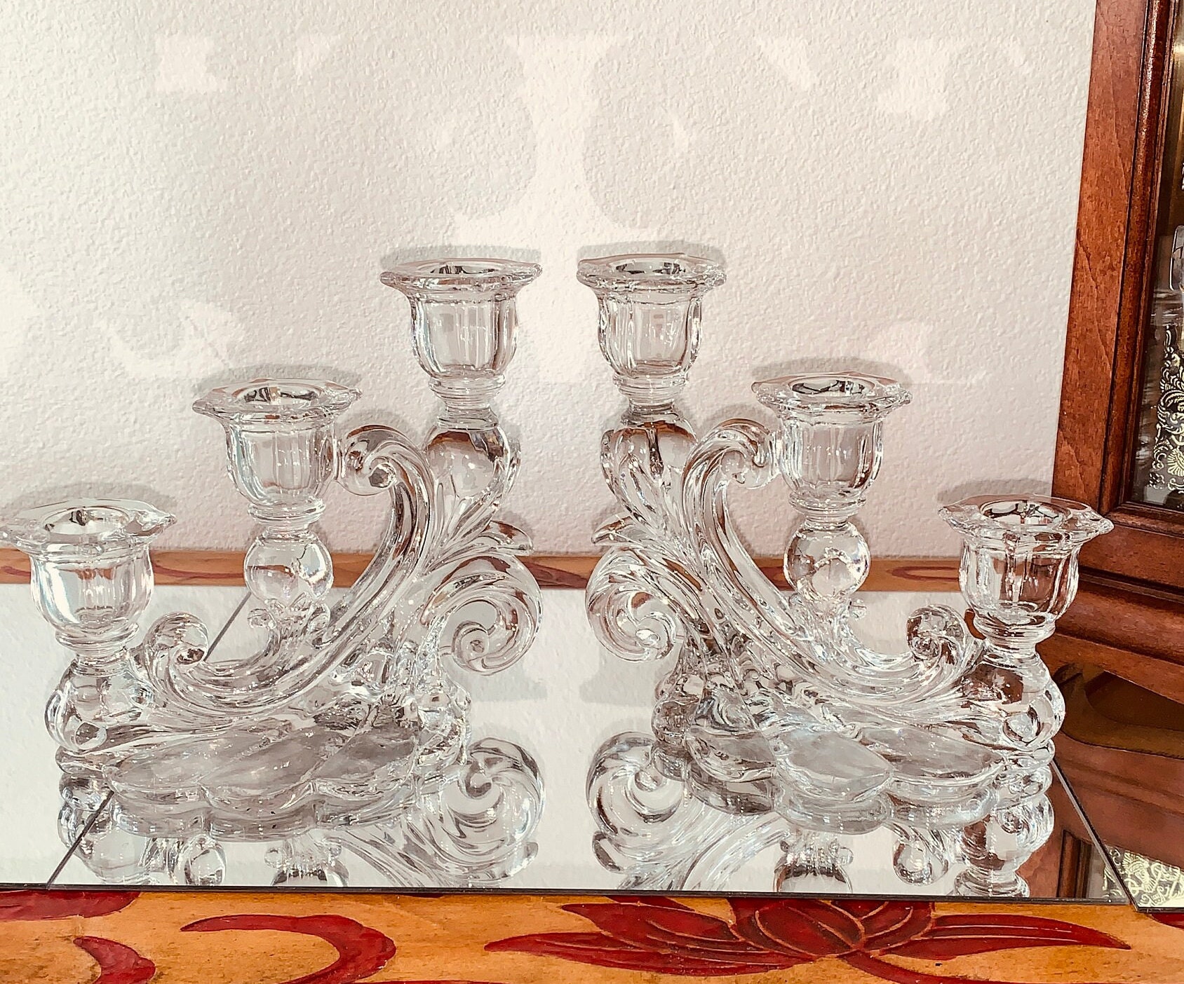 1940s Cambridge Caprice Pair of Three Tier Candlestick Holders ...