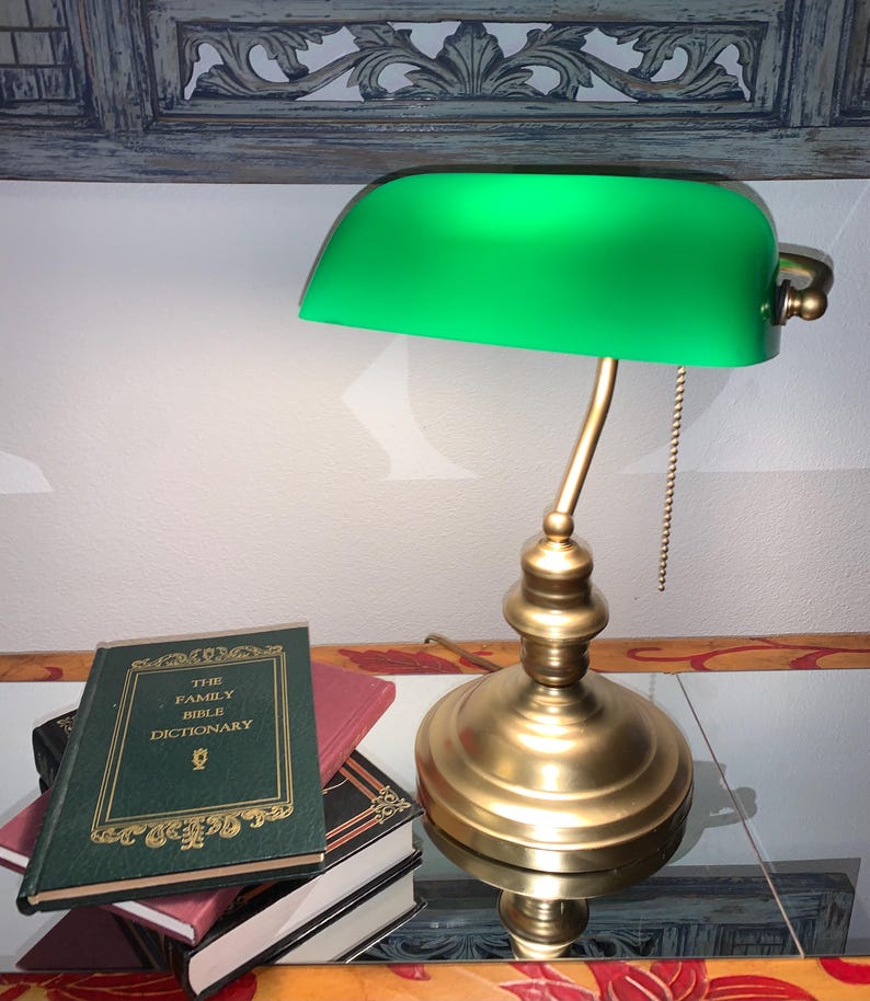 Vintage Green Glass Bankers Lamp - Etsy