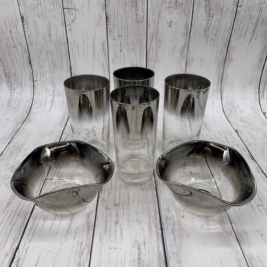 Vintage Queens Lusterware Glass Tumblers & Bowls - Sliver Fade ...