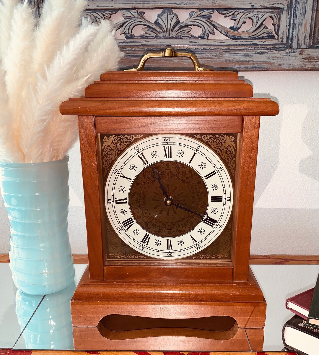 Ornate Vintage Wood Mantel Clock Home Decor MCM Classic Wood Clock - Etsy