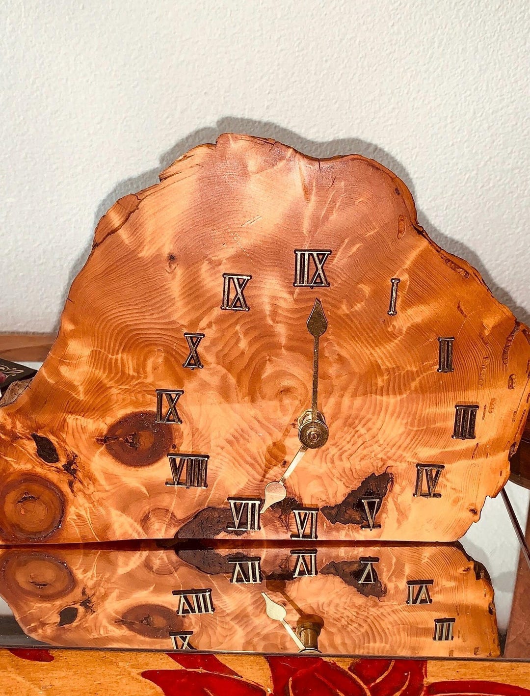 Vintage Quartz Cypress Wood Slab Mantel Clock - Home Decor - Mid ...