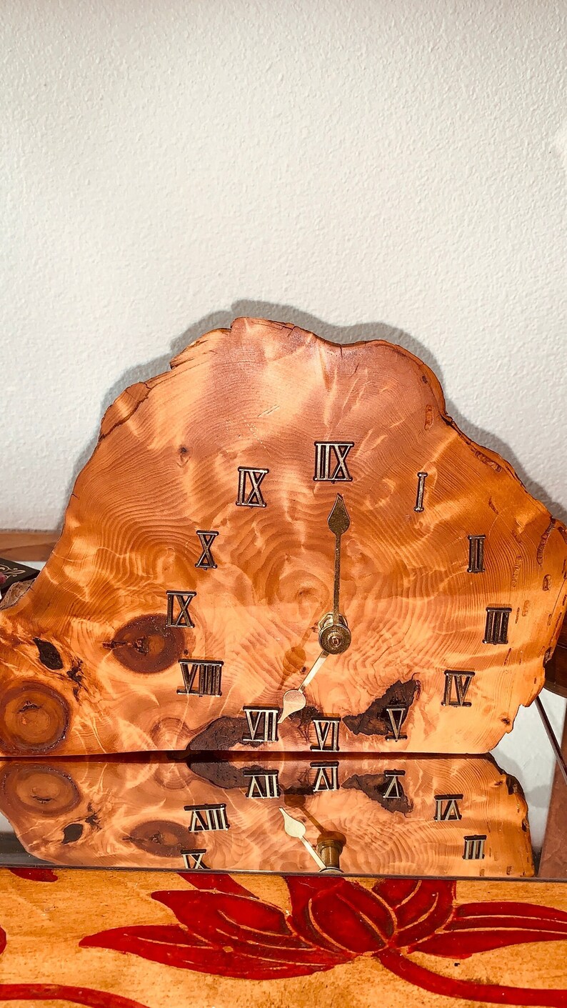 Vintage Quartz Cypress Wood Slab Mantel Clock - Home Decor - Mid ...