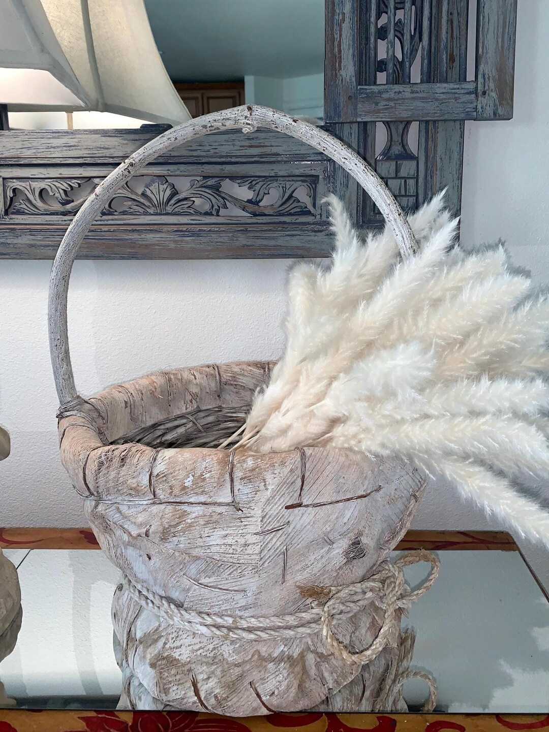 Large Handwoven Palm Husk Basket – Coastal Decor, USA 1970, Wicker Home ...