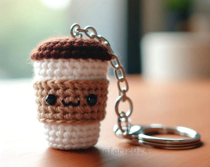 Crochet Coffee Cup Keychain - Handmade Amigurumi Coffee Mug Keyring ...