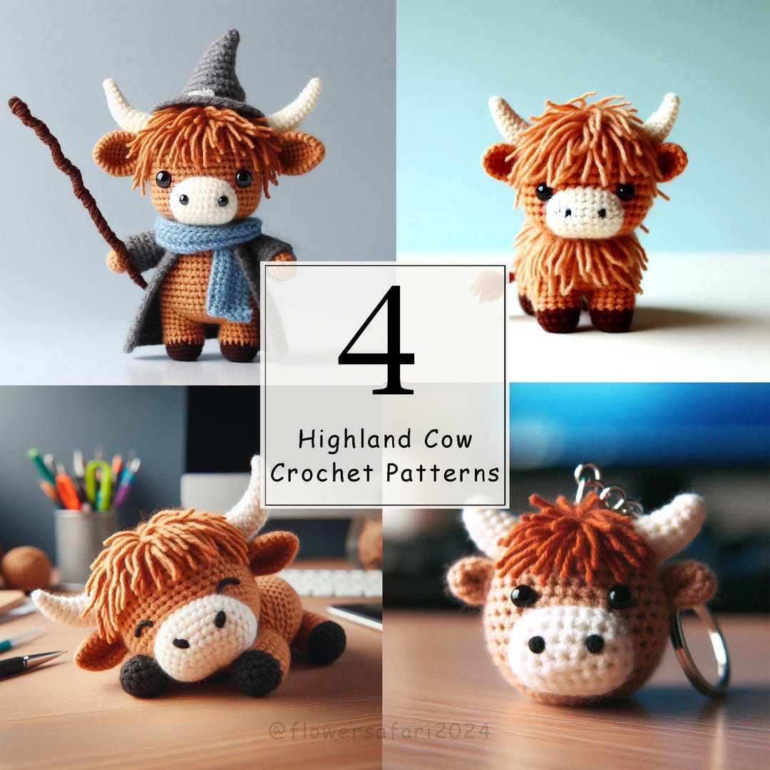 Set of 4 Highland Cows Crochet Pattern , Amigurumi Sleeping Cattle ...