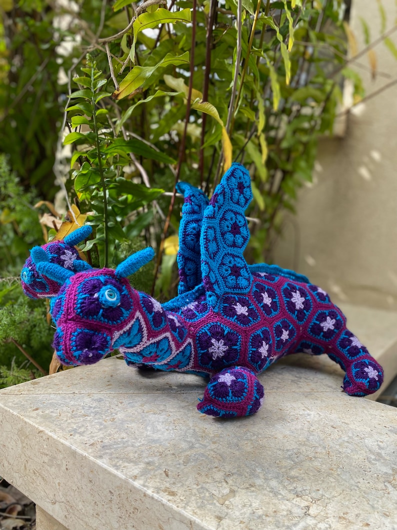 African Flower Dragon Crochet Pattern , Amigurumi Two Head Dragon ...