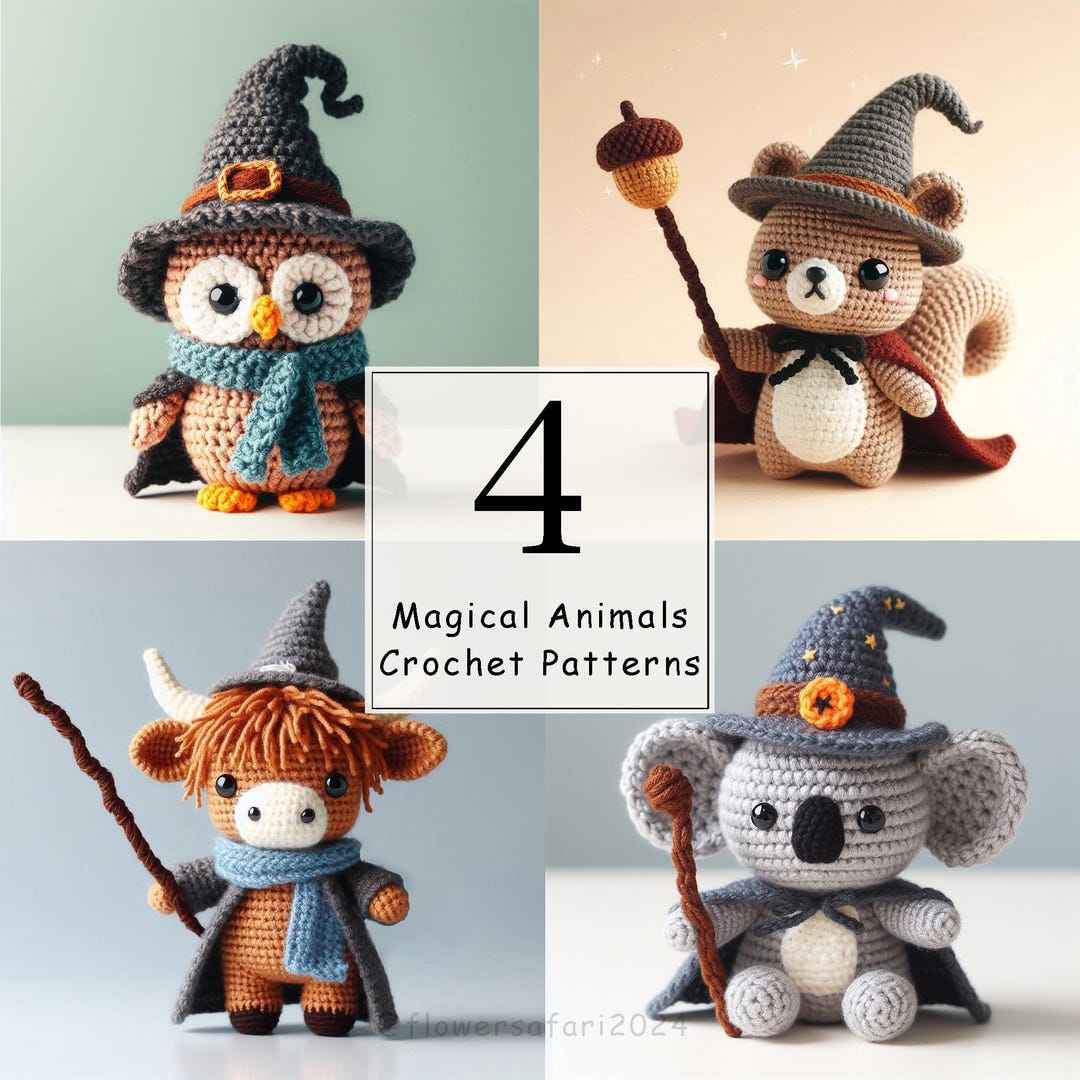 Set of 4 Magical Animals Crochet Pattern , Highland Cow Amigurumi ...