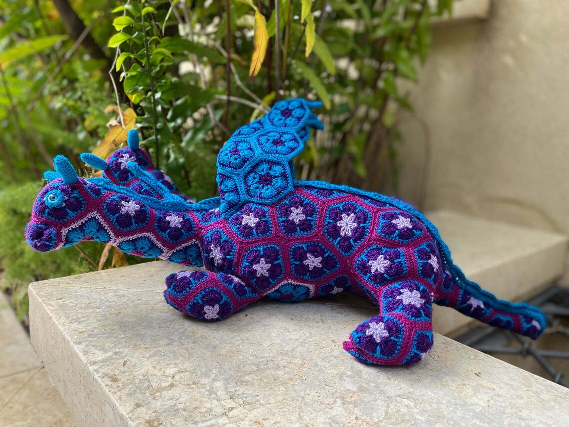 African Flower Dragon Crochet Pattern , Amigurumi Two Head Dragon ...