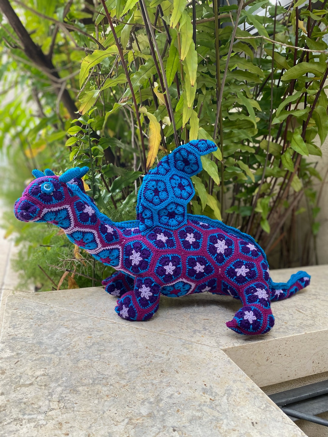 African Flower Two Head Dragon Crochet Pattern, Amigurumi PDF Ebook ...