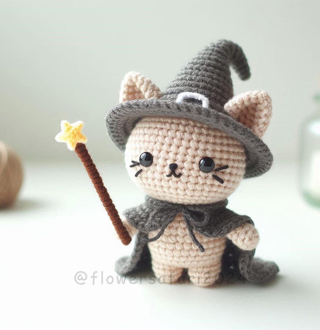Magical Cat Crochet Pattern , Amigurumi Wizard Pet Cat Animal Crochet ...