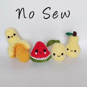 No Sew Fruits Crochet Pattern Set , Simple Amigurumi Low Sew Pineapple ...