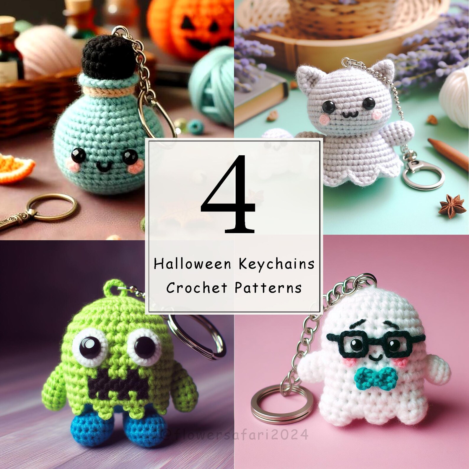 Halloween Crochet Keychain Pattern Set, Witchy Ghost Amigurumi (PDF ...