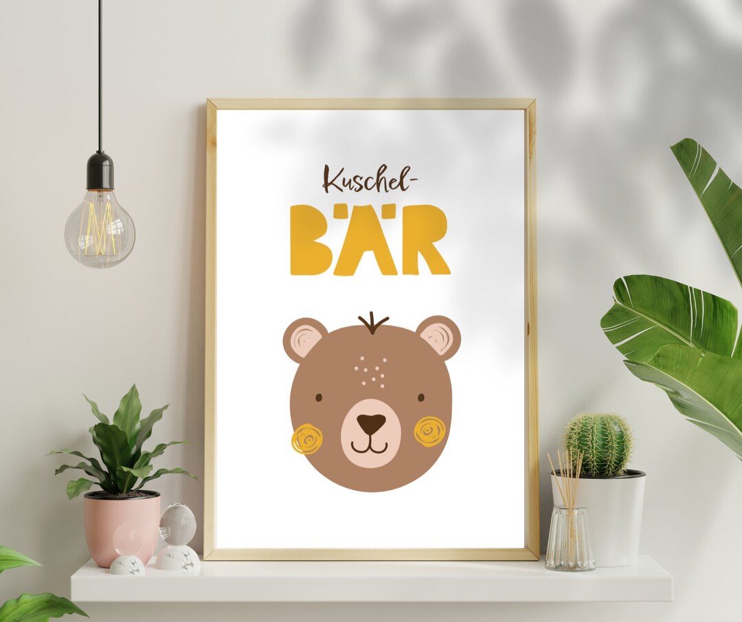 Poster Cuddly Bear Yellow Orange Boho Gift Birth Baby Decoration ...