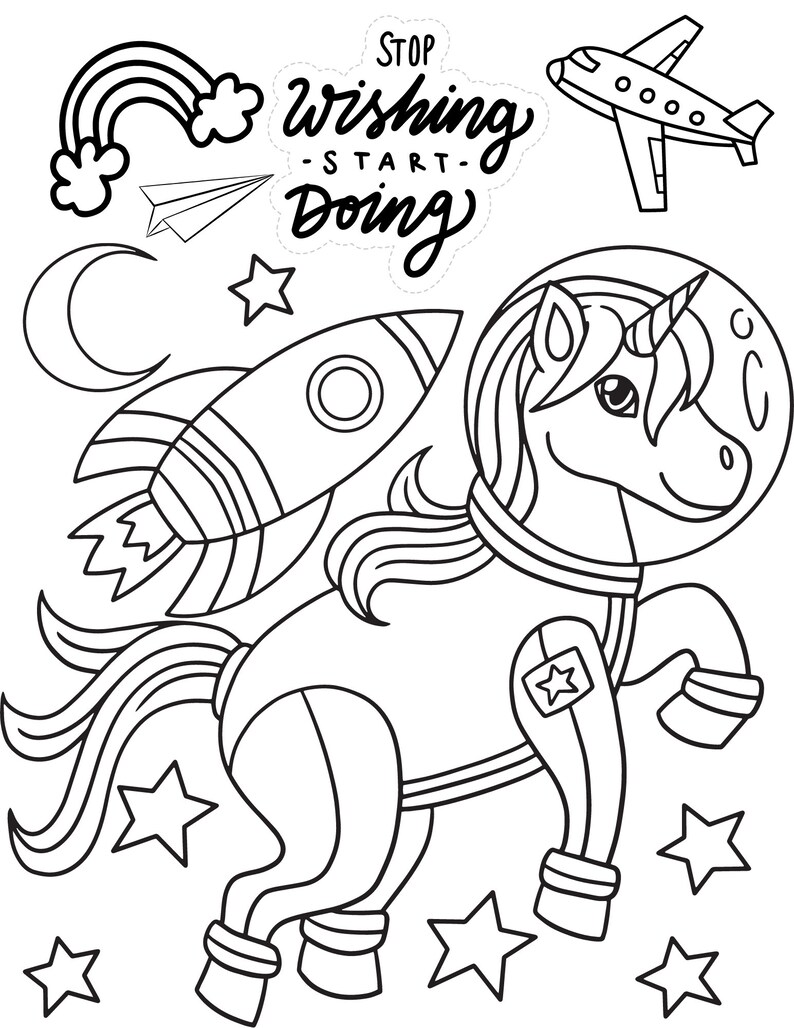 Kids Inspirational Coloring Pages With Cute Unicorns. Positive Sayings ...