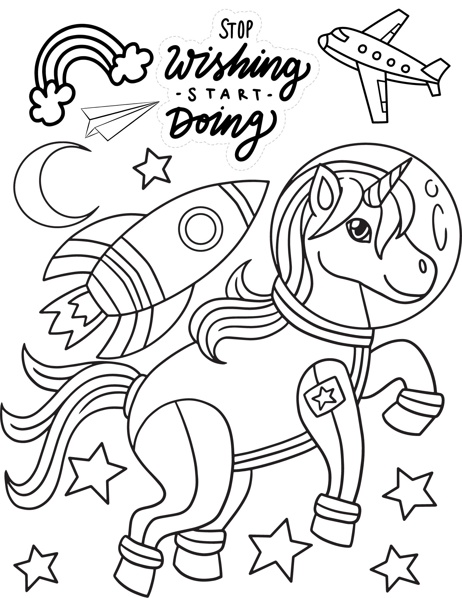 Kids Inspirational Coloring Pages With Cute Unicorns. Positive Sayings ...