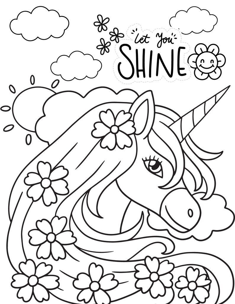 Kids Inspirational Coloring Pages With Cute Unicorns. Positive Sayings ...