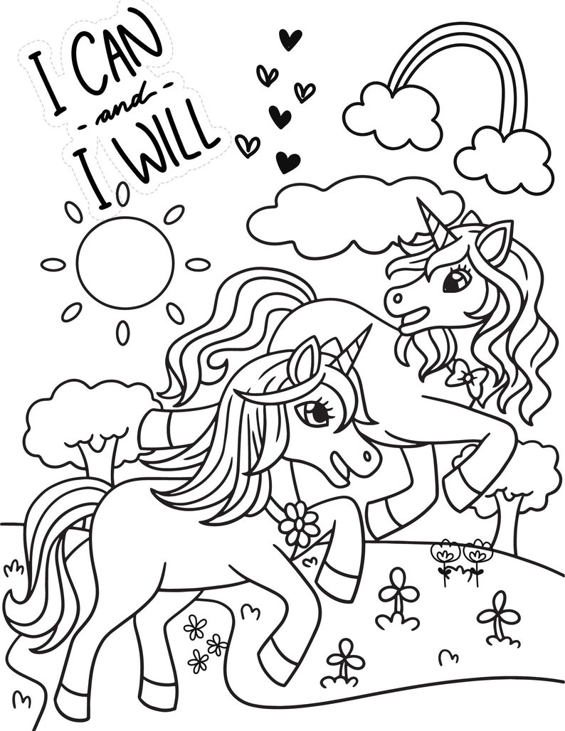 Kids Inspirational Coloring Pages With Cute Unicorns. Positive Sayings ...