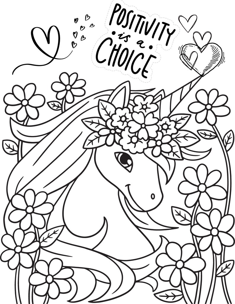 Kids Inspirational Coloring Pages With Cute Unicorns. Positive Sayings ...