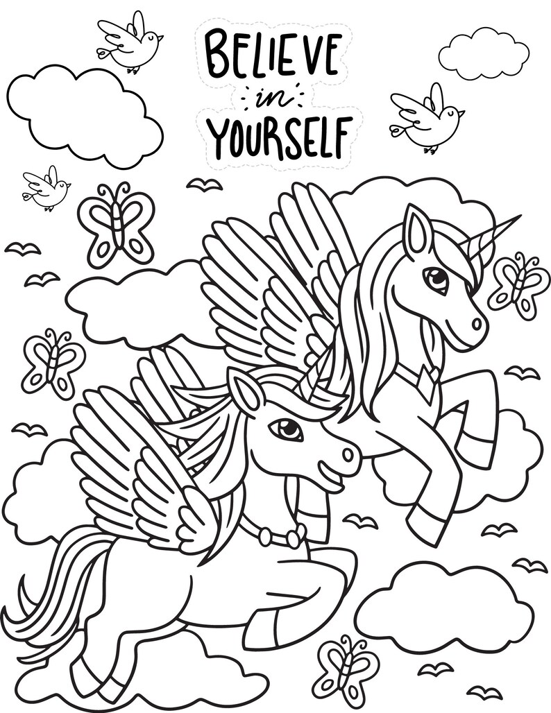 Kids Inspirational Coloring Pages With Cute Unicorns. Positive Sayings ...