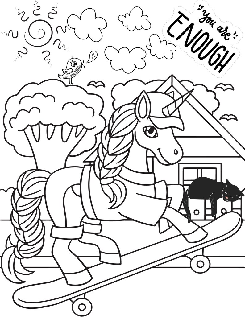 Kids Inspirational Coloring Pages With Cute Unicorns. Positive Sayings ...