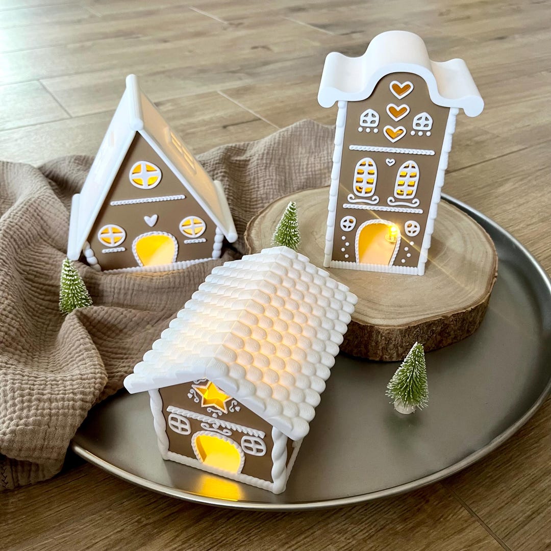 3D Printed Gingerbread House Set | Christmas Decoration With LED ...