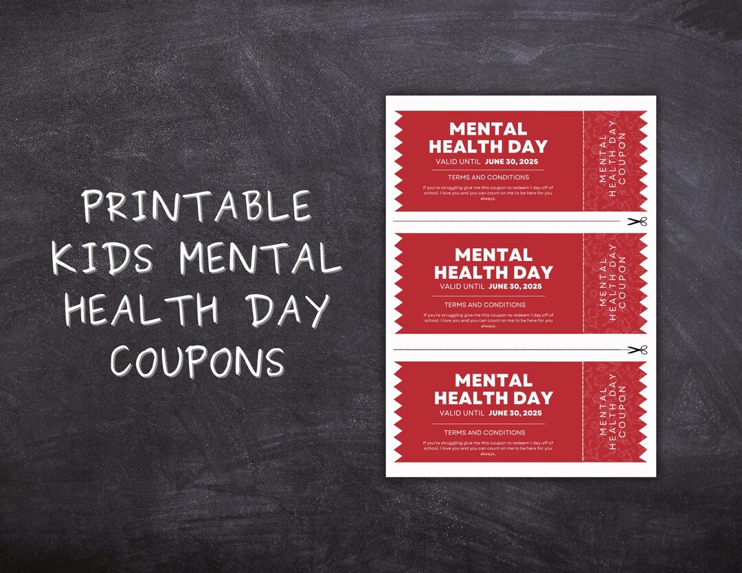 Printable Mental Health Day Coupons for Kids| Back to School, Kids ...