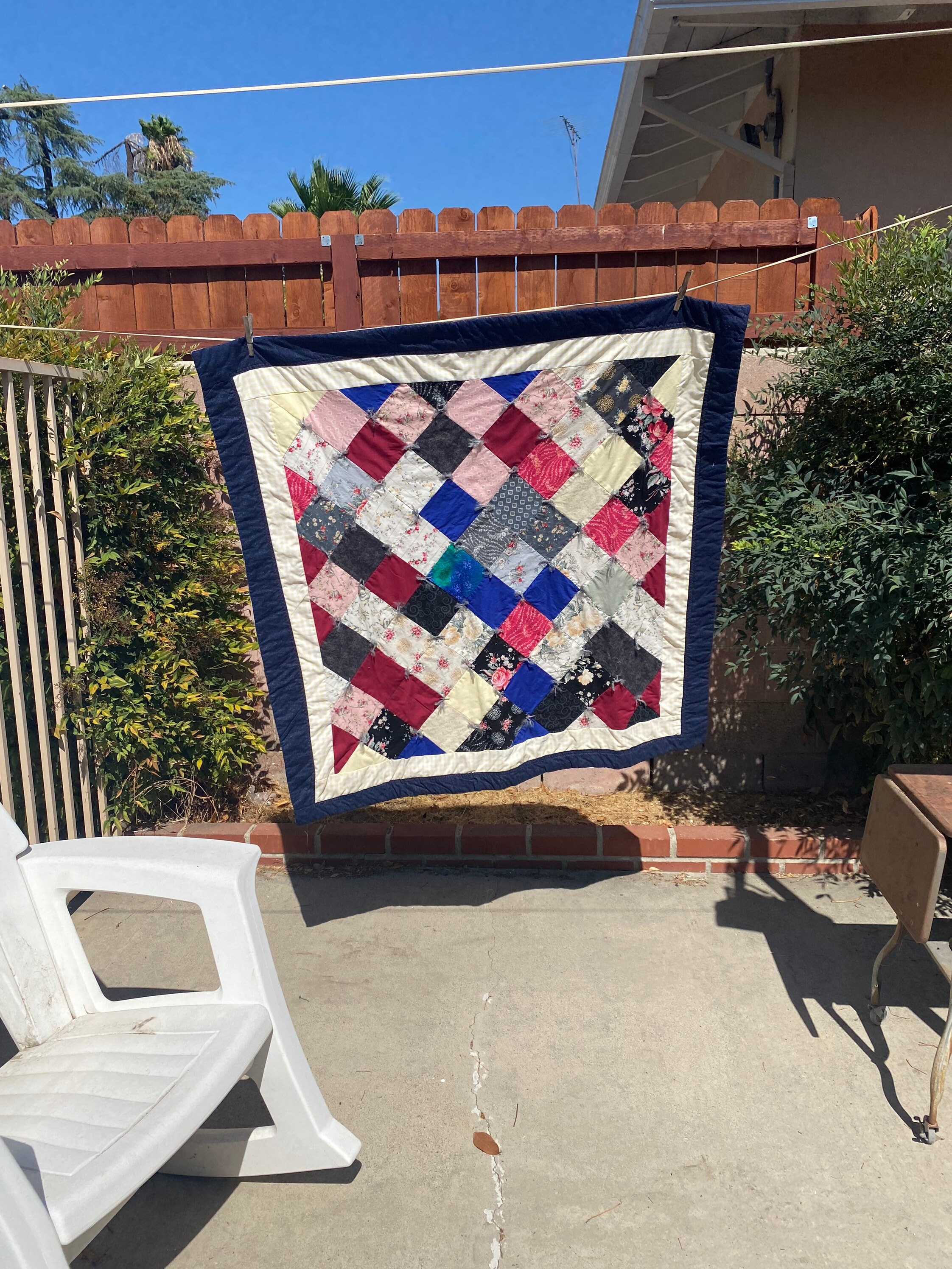 Mystic Pink and Blue Patchwork Quilt | Etsy