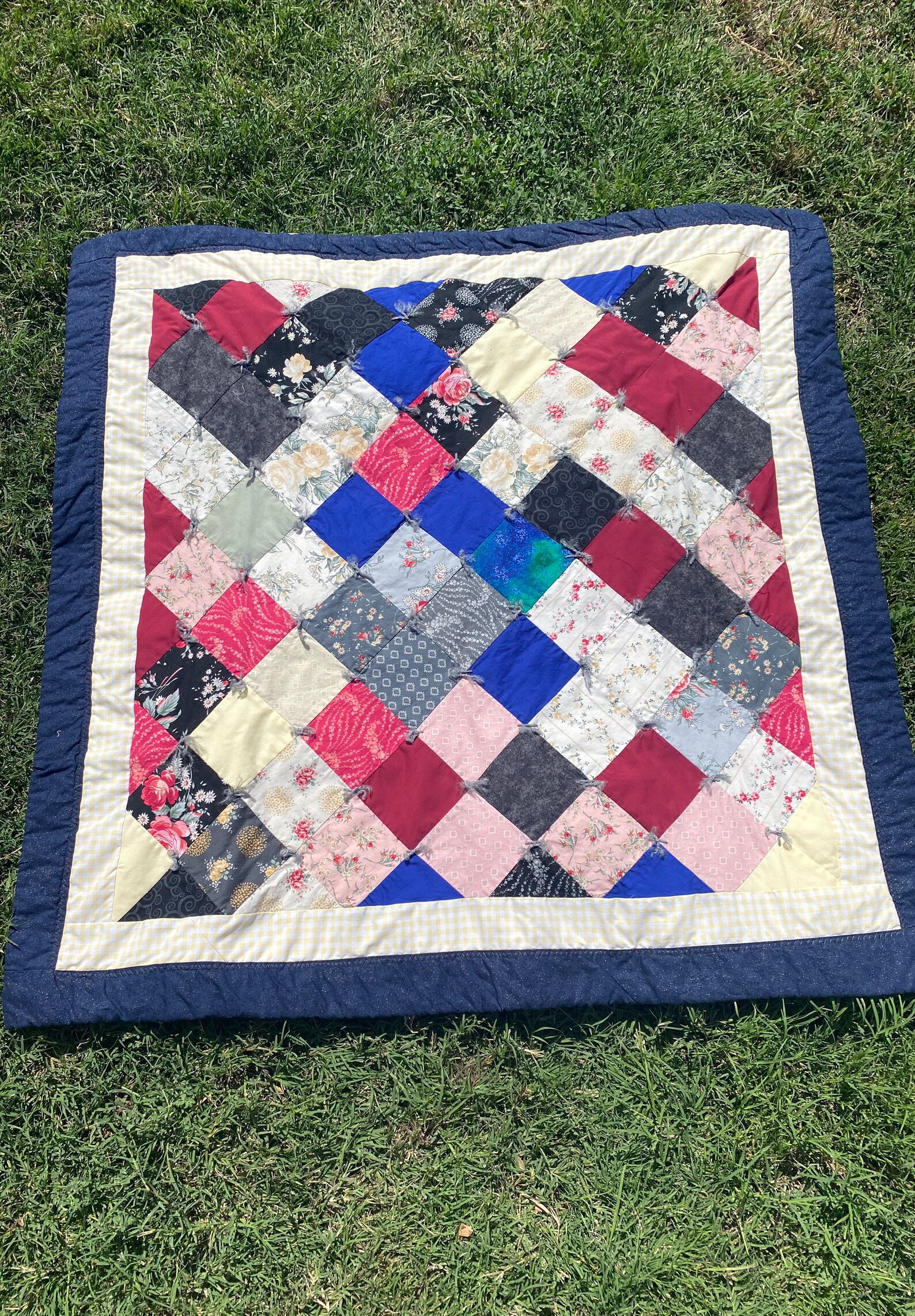 Mystic Pink and Blue Patchwork Quilt | Etsy