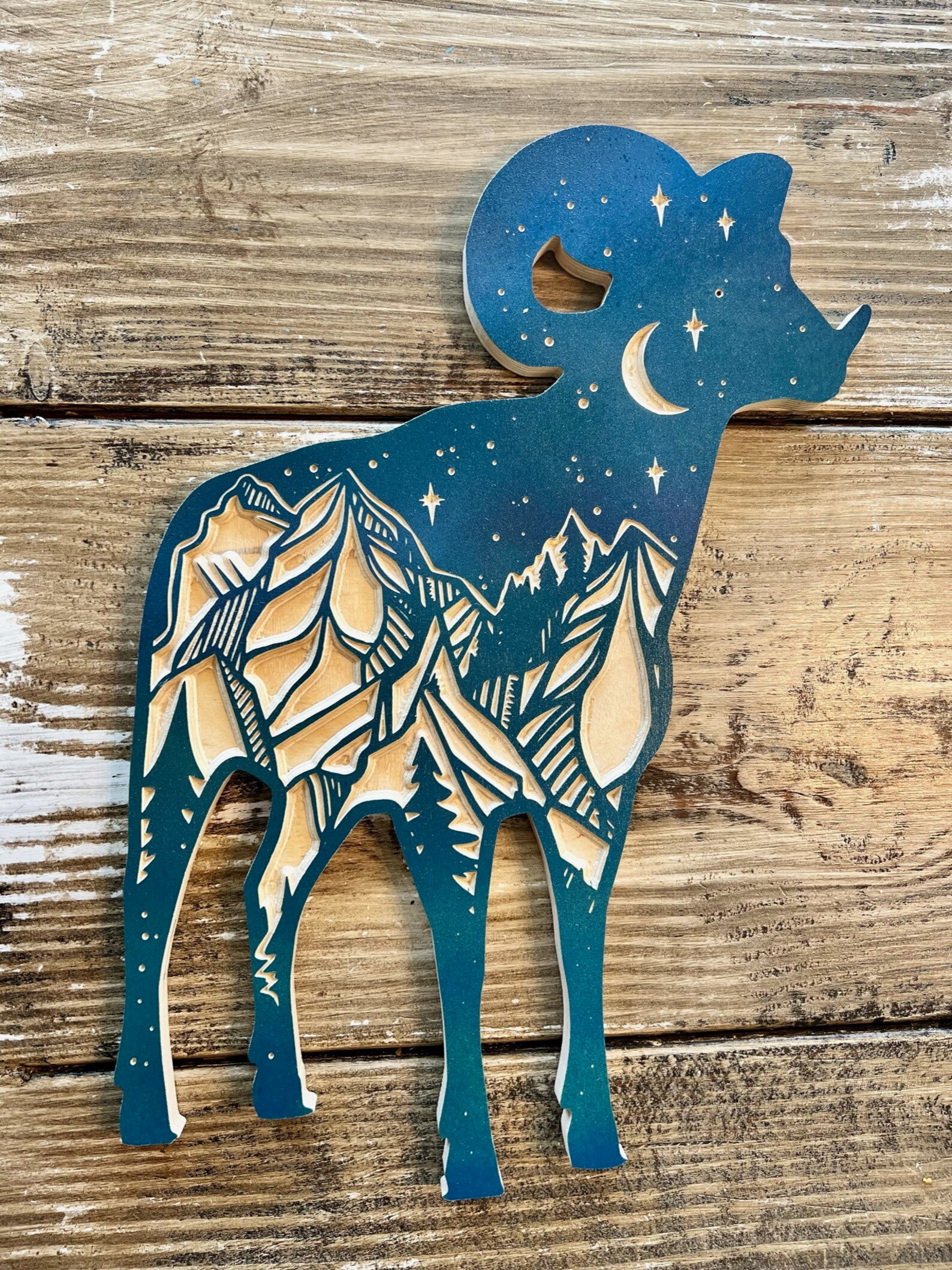 Starry Night Big Horn Ram Silhouette CNC File DXF Digital - Etsy