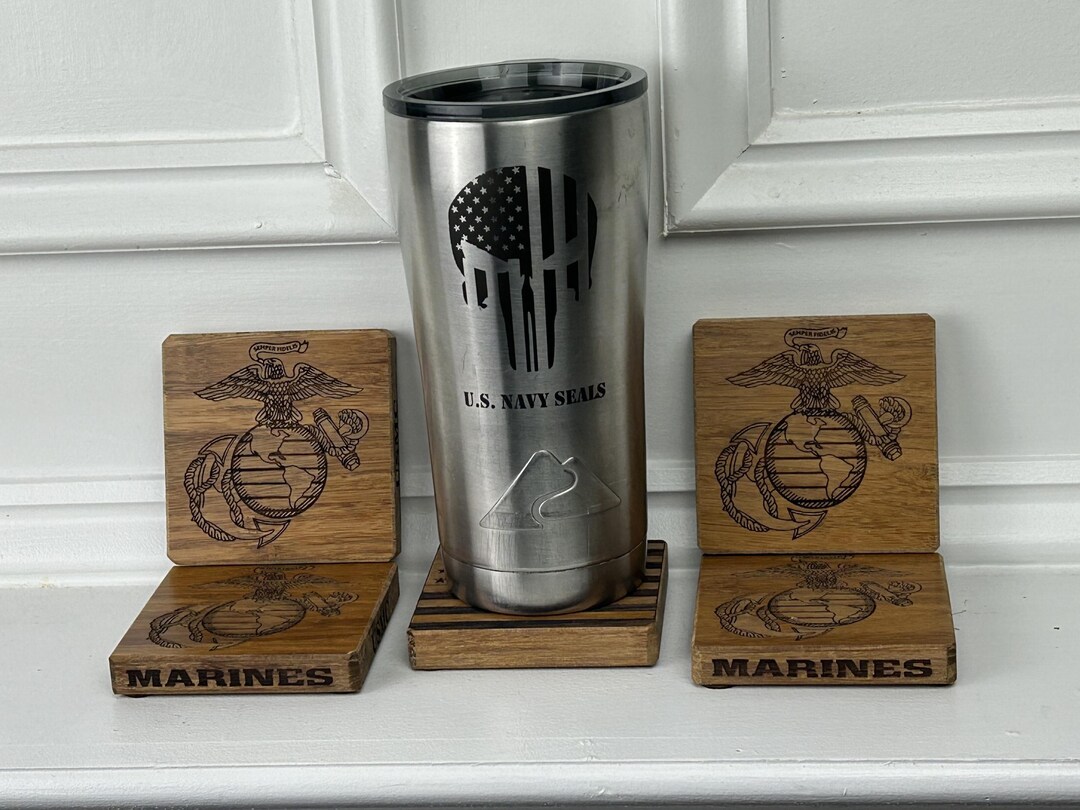 USMC Bamboo Coasters - Marine Corps EGA - Veteran Gift, Set of 4 - Etsy
