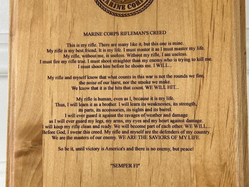 USMC Rifleman's Creed Maple Plaque 7" X 9", Marine Corps Veteran Gift ...