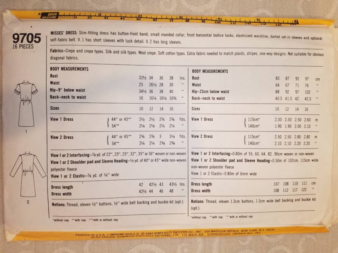 Simplicity 9705 Vintage Sewing Pattern for Misses' Dress - Copyright ...