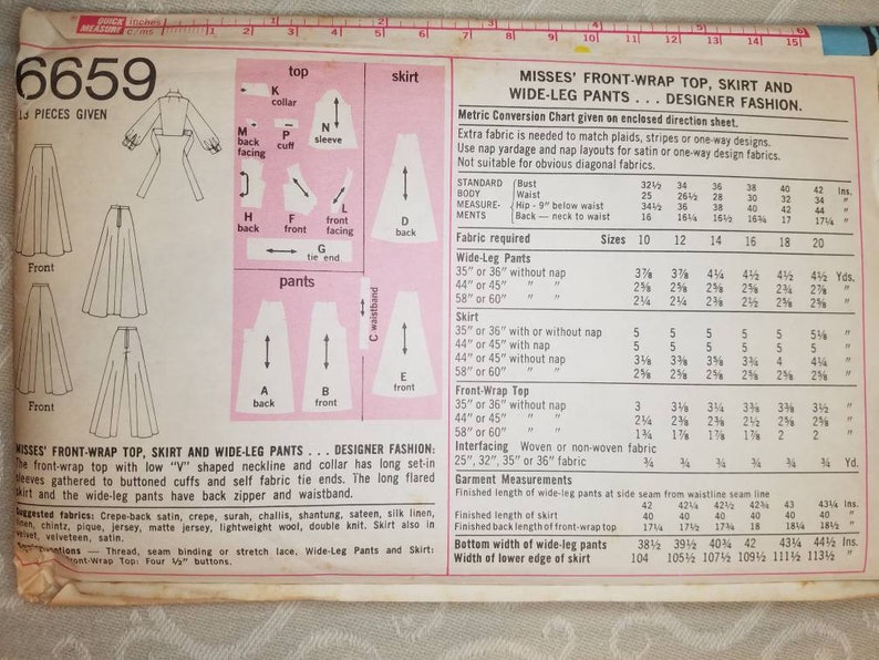 Simplicity 6659 Vintage Sewing Pattern for Misses' Front-wrap Top ...
