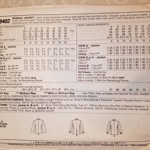 Mccall's 8402 Vintage Sewing Pattern for Misses' Jacket - Copyright ...