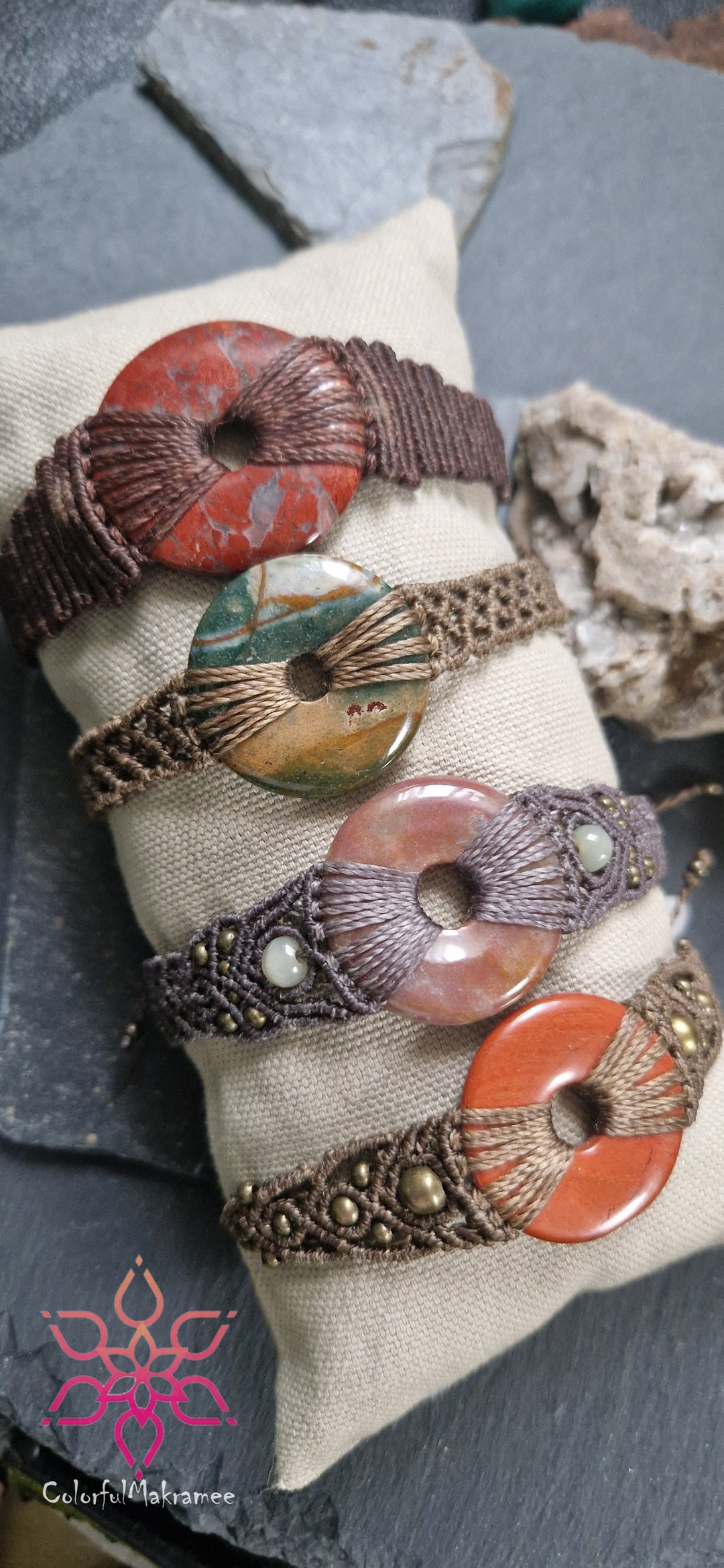 Macrame Macramé Bracelet Festival Jewelry With Real Stone Donuts - Etsy