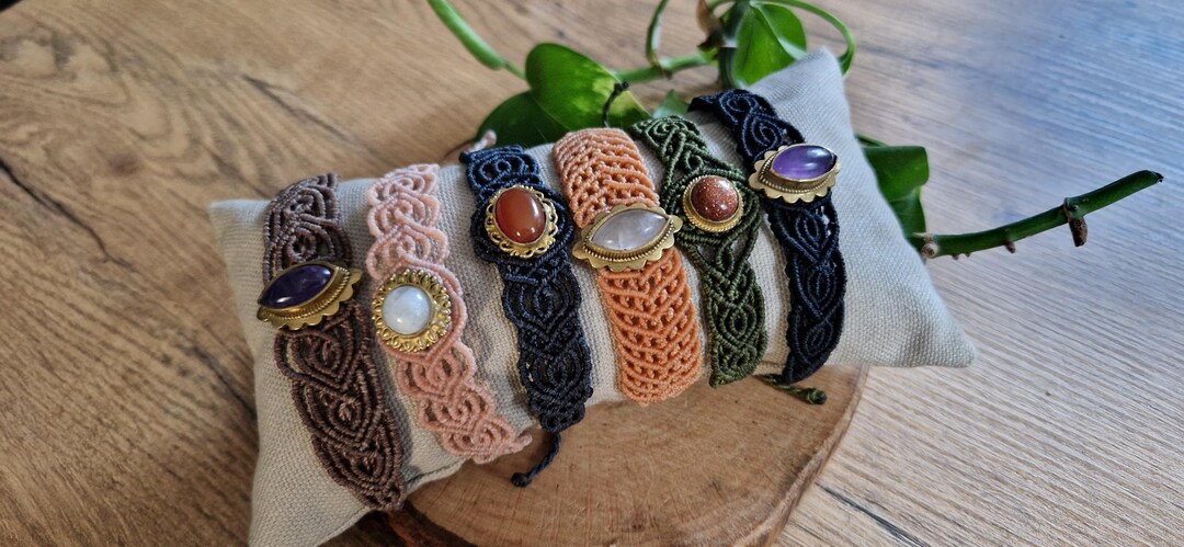 Macrame Macramé Bracelets With Different Cabochons Festival Summer - Etsy