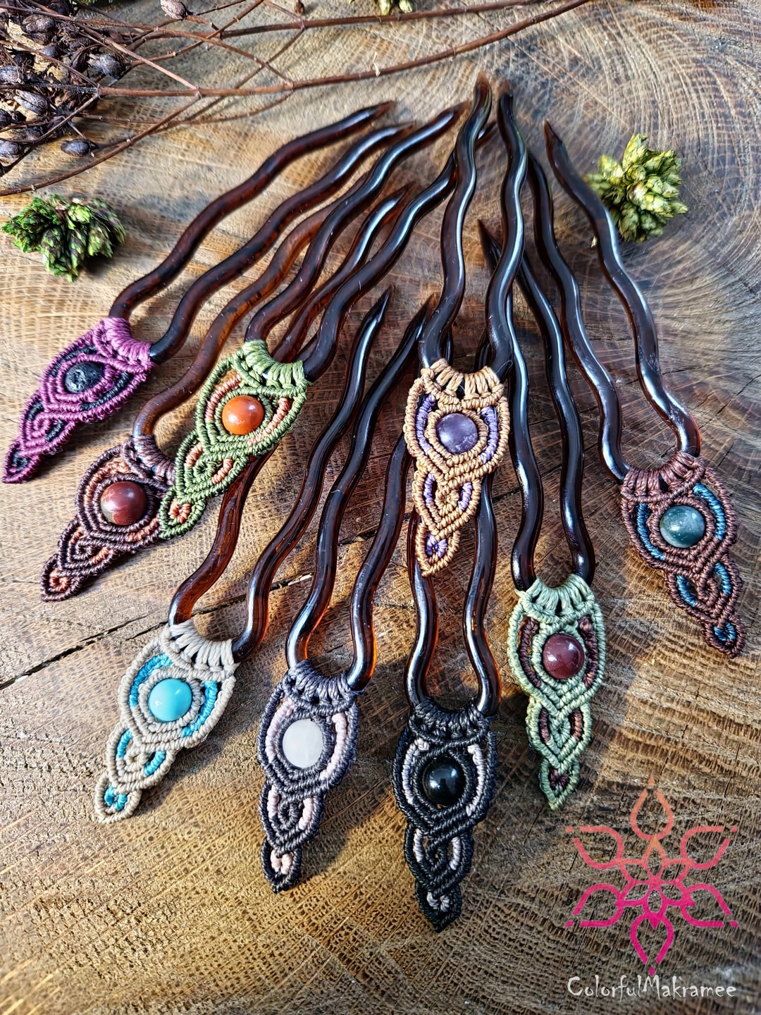 Macrame Macramé Hair Accessories Hairpin Hair Clip With Gemstone Beads ...