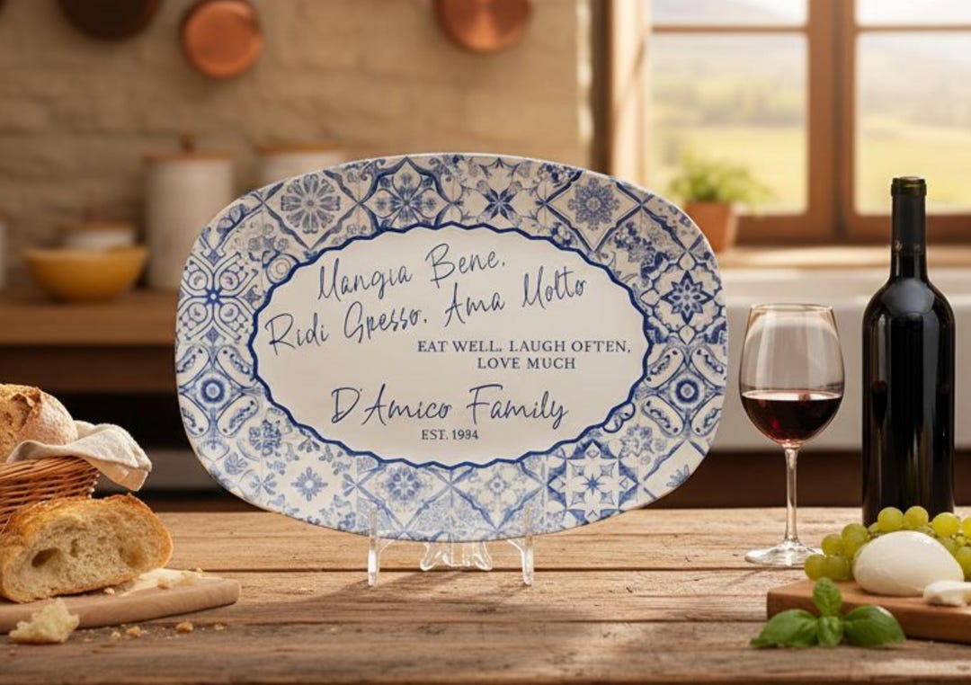 Personalized Blue and White Italian Style Tile Platter, Mangia Bene ...