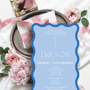 Blue Wave Invite, Baptism Invitation, Blue Christening Invitation ...