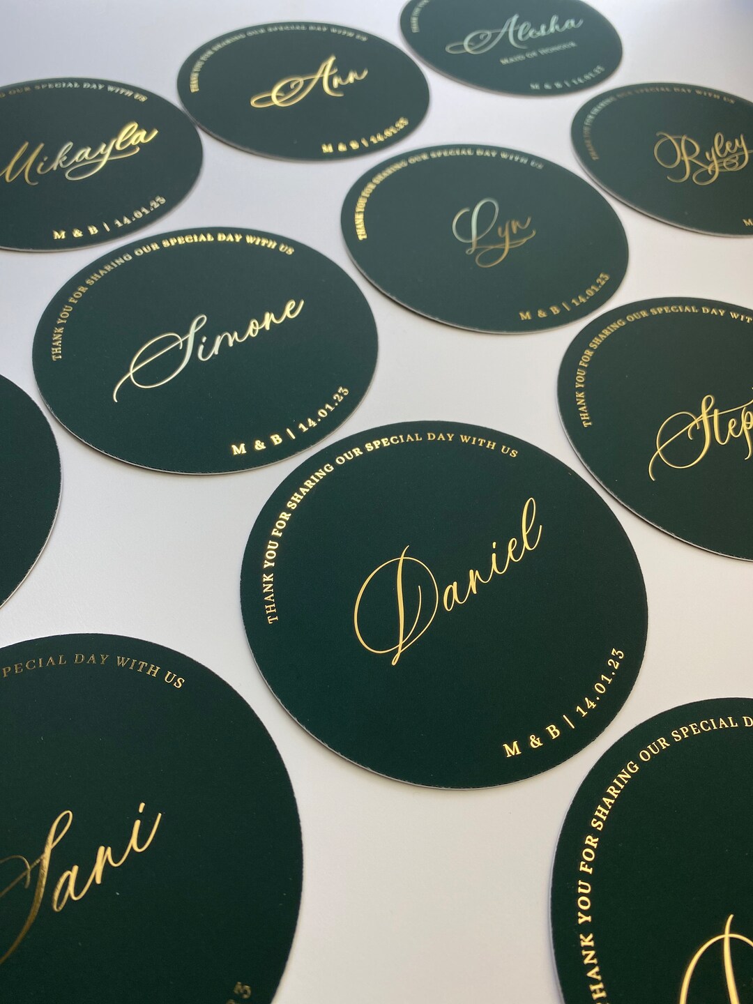 Foil Circle Place Cards Dark Green Name Cards Baptism Christening Place ...