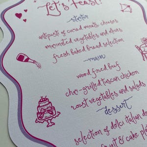 Pink Bridal Shower Wave Wedding Menu Printed Wavy Oval Shaped Wedding ...