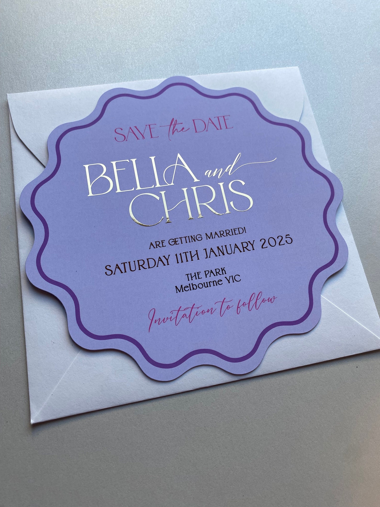 Wavy Scallop Edge Save the Date Invite Modern Pastel Save the Date ...