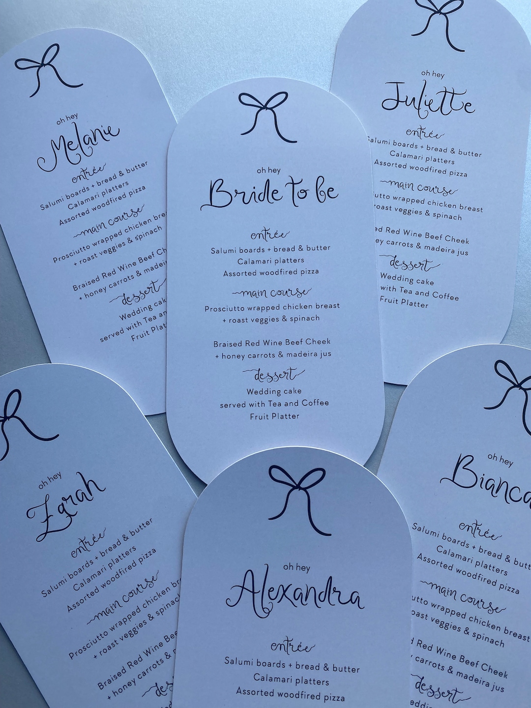 Bow Oval Table Menu | Wedding Menus | Modern Personalised Wedding Menu ...