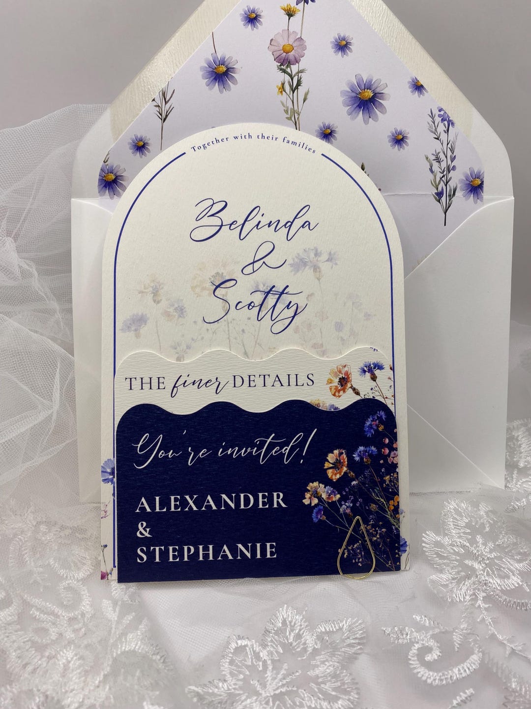 Wild Flowers Wedding Invitation Set, Blue Floral Invite Suite, Printed ...